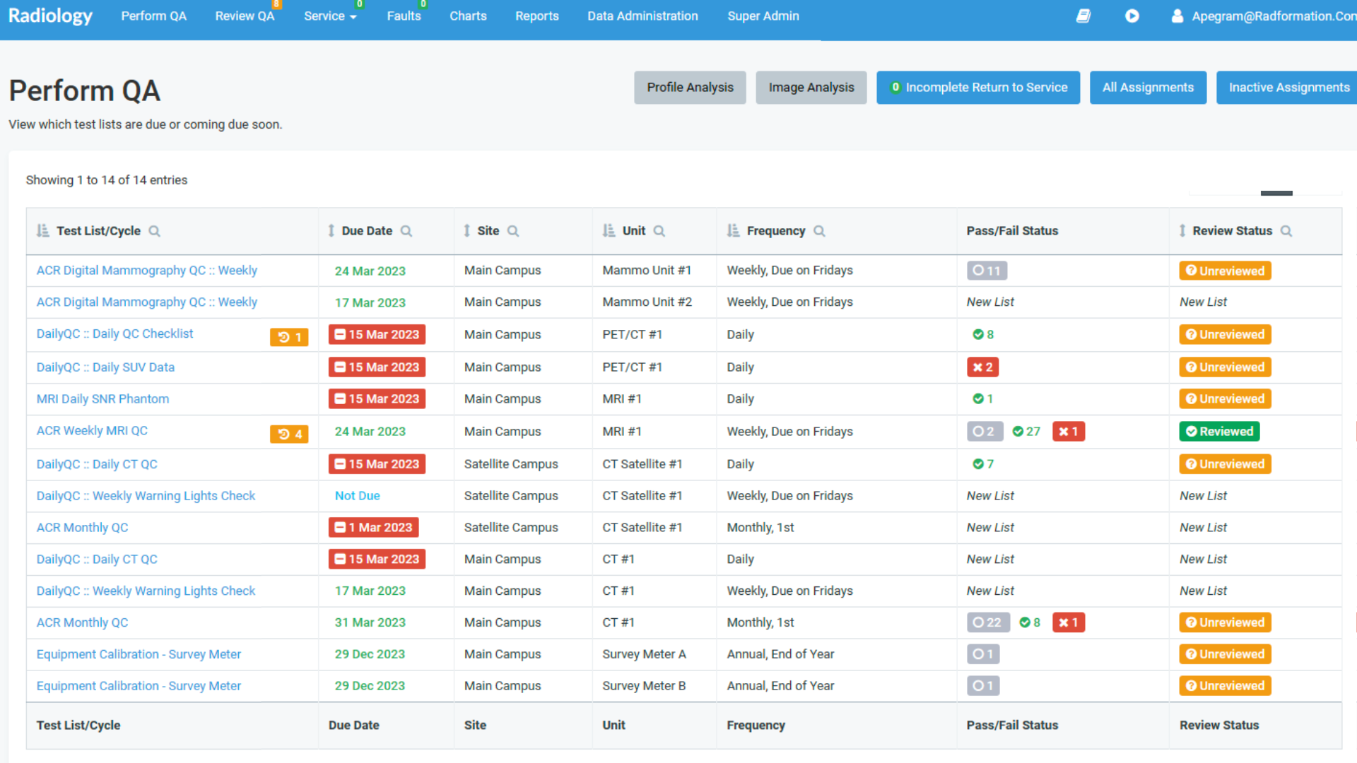 RadMachine for Diagnostic Imaging QA